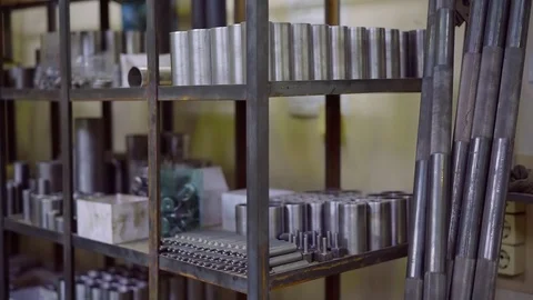 metal cylindrical billets in a metalwork... | Stock Video | Pond5