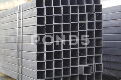 Metal profile pipe of rectangular cross section in packs at the ...