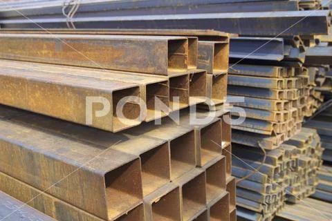 Metal profile pipe of rectangular cross section in packs at the ...