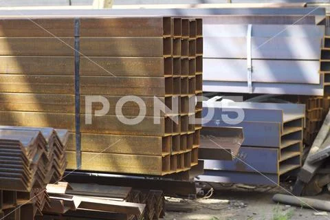 Metal profile pipe of rectangular cross section in packs at the ...