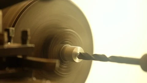 Metal turning and drill on a metal lathe | Stock Video | Pond5