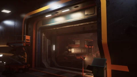 Metal-walled interior of a space station... | Stock Video | Pond5