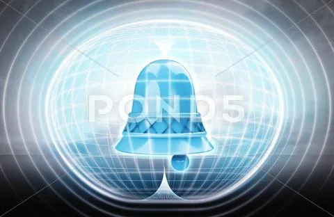 Metallic bell stuck in energy capsule as science project illustration ...