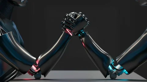 Metallic cyborg arms holding each other ... | Stock Video | Pond5