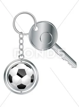 Metallic key with soccer ball keyholder: Royalty Free #35659038