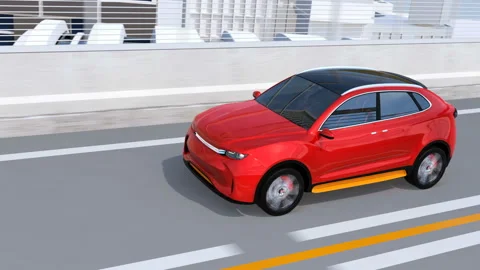 Metallic red autonomous electric SUV dri... | Stock Video | Pond5