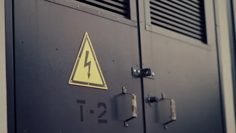 Metallic transformer door with bold warn... | Stock Video | Pond5