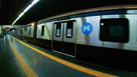 A Metro Rio train enters a station on li... | Stock Video | Pond5