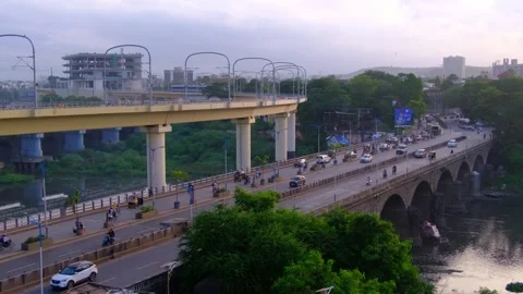 Metro runs on an overhead track in Pune. | Stock Video | Pond5