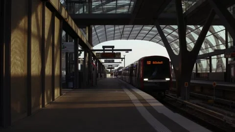 Metro station with train, people walking... | Stock Video | Pond5