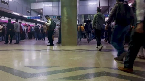 metro station view with metro arriving a... | Stock Video | Pond5