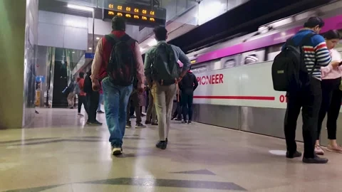 metro station view with metro arriving a... | Stock Video | Pond5