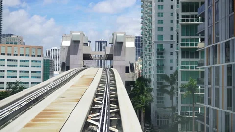 Metromover monorail train downtown Miami... | Stock Video | Pond5