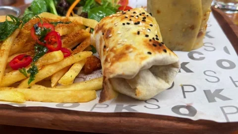 Mexican Food Burrito with French Fries a... | Stock Video | Pond5