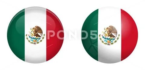 Mexico flag under 3d dome button and on glossy sphere / ball ...