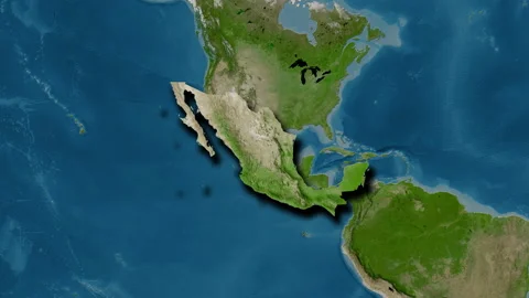 Mexico map - extract. Shadow. Satellite. | Stock Video | Pond5