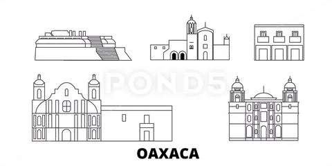 Mexico, Oaxaca line travel skyline set. Mexico, Oaxaca outline city ...