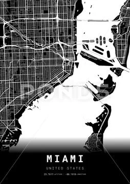 Miami City Map Frame, Cartography Map Print, Street Layout Map ~ Clip ...