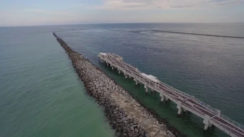 Miami pier and breakwater aerial | Stock Video | Pond5