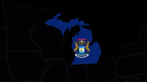 Michigan state flag United States map ou... | Stock Video | Pond5