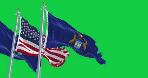 Michigan state flags waving with the ame... | Stock Video | Pond5
