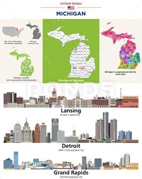 Michigan's counties map and congressional districts since 2023 map ...