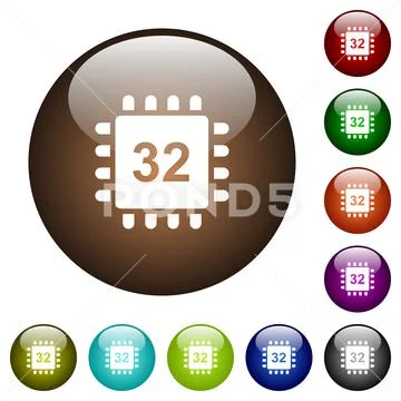 Microprocessor 32 bit architecture color glass buttons Illustration ...