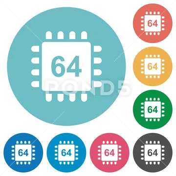 Microprocessor 64 bit architecture flat round icons: Graphic #151706269
