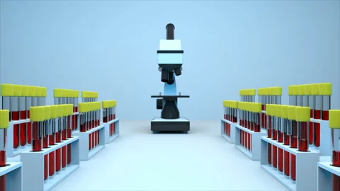 Microscope and beakers with lab tests. 3... | Stock Video | Pond5