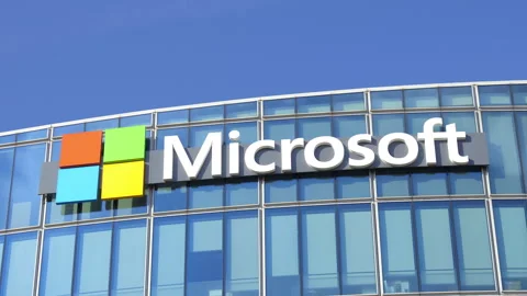 Microsoft logo on the headquarters build... | Stock Video | Pond5