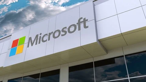 Microsoft logo on the modern building fa... | Stock Video | Pond5