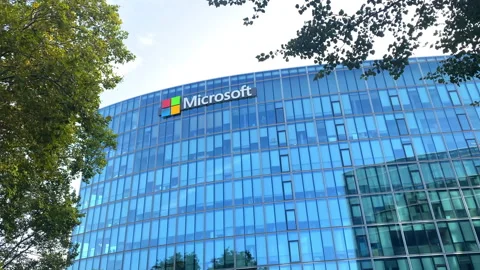 Microsoft logo on the wall of the french... | Stock Video | Pond5