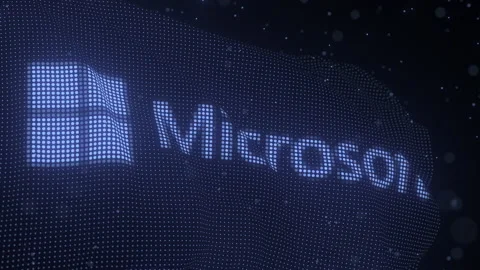 MICROSOFT logo on a waving digital flag,... | Stock Video | Pond5