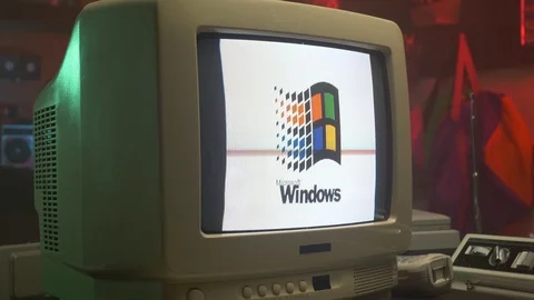 Microsoft Windows Logo on a Vintage Comp... | Stock Video | Pond5