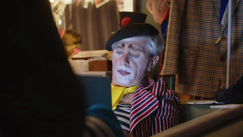 Middle-Aged Clown in Black Beret Sitting... | Stock Video | Pond5