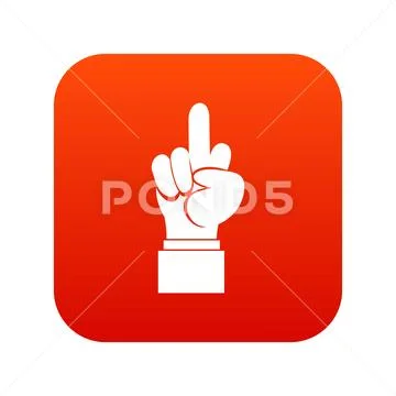 Middle finger hand sign icon digital red ~ Clip Art #81055575