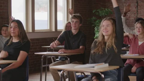 Middle School Kids Raise Their Hands to ... | Stock Video | Pond5