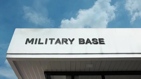 Military base word sign displayed on bui... | Stock Video | Pond5