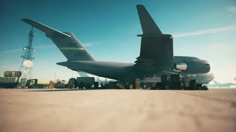 Military cargo plane. Delivery of weapon... | Stock Video | Pond5