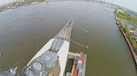 Military equipment on deck of battleship... | Stock Video | Pond5