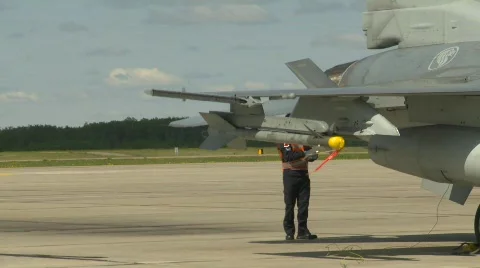military, F16 Falcon fighter jet ground ... | Stock Video | Pond5