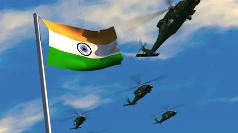 Military helicopters fly past Indian fla... | Stock Video | Pond5
