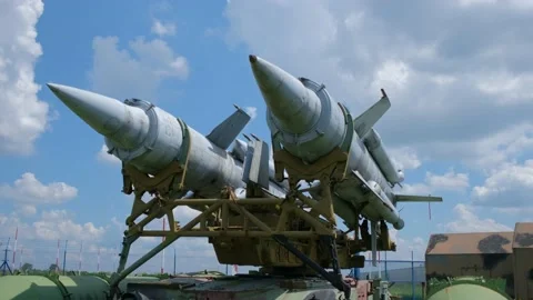 Military missiles at the exhibition in o... | Stock Video | Pond5