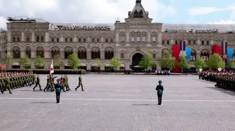 Military ranks march with guns on Red sq... | Stock Video | Pond5