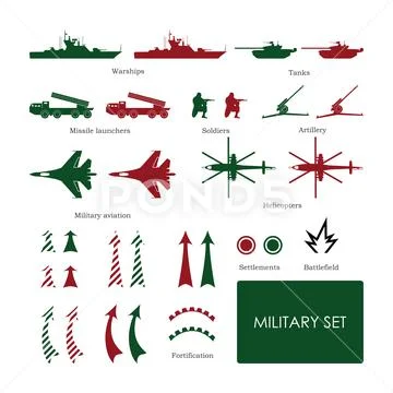 Military set for tactical map with detailed icons: Graphic #136361273