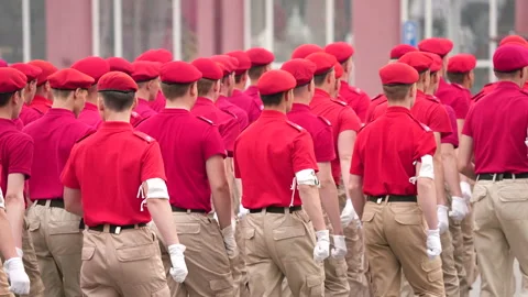 Military soldiers wear red uniform. Maro... | Stock Video | Pond5