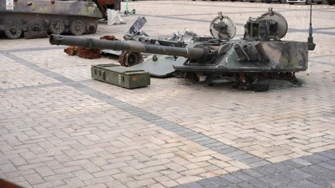 Military tank gun mantlet on pavement ou... | Stock Video | Pond5