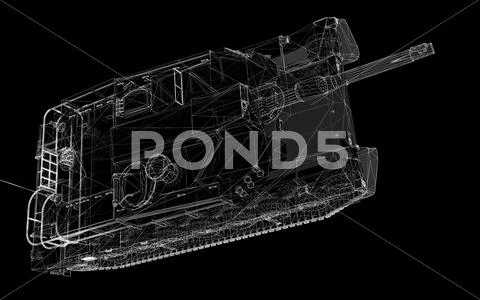 Military tank model, body structure, wire model ~ Clip Art #43677543