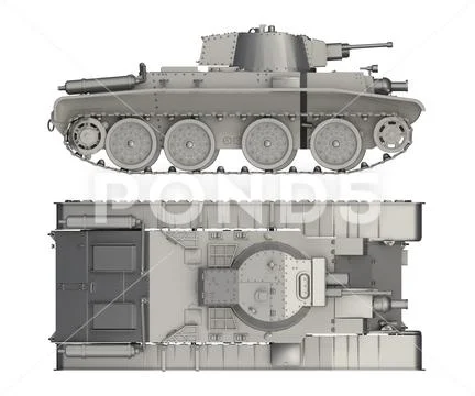 Military tank side and top view isolated on white Illustration #122620316
