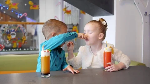 Milkshake cocktail - children girl and b... | Stock Video | Pond5